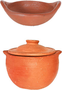 earthen fine crafts combo of Mitty kadhai and Mitty pot red Handi 1 L ...