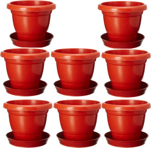 GROWTOP GROWTOP FANCY POT 8 INCH + BOTTOM/BASE PLATE 5" RED COLOR PACK ...