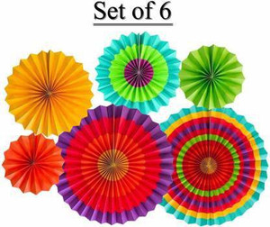 houseparty Paper Fan Decoration (Pack of 6) Round Pattern Hanging Paper ...