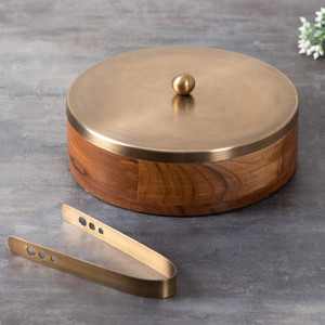 nestroots Wooden Chapati Box Roti Casserole with Tong for Dining Table ...