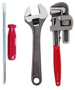 Toolhub 8 Inch Spanner, 10 Inch Pipe Wrench & Screwdriver Hand Tool Kit ...