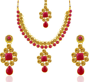 KEYARA Brass Gold-plated Ruby Red Jewellery Set Price in India - Buy ...