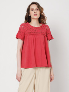 VERO MODA Casual Embroidered Women Red Top - Buy VERO MODA Casual ...