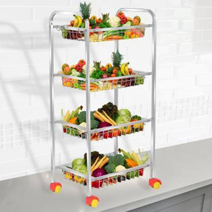 FORTUNE BLU Stainless Steel 4 Layer Fruit Vegetable Trolley Trolly ...