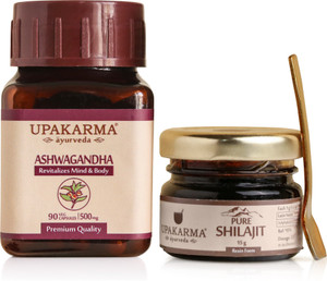 UPAKARMA Combo Pack of 90 Ashwagandha Capsules & 15g Shilajit Resin ...