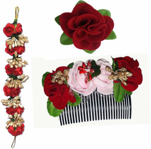 GuruEmbellish Combo of 3 Red Hair Styling Hair Accessories - Hair Gajra ...