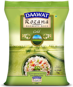 Daawat Rozana Gold Basmati Rice, 1kg Basmati Rice (Full Grain, Raw ...