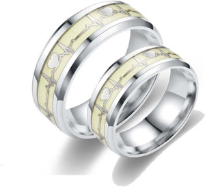 SILVOSWAN Radium Heartbeat Couple ring Luminous ECG Heartbeat Ring for ...