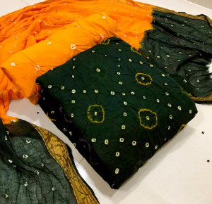 Buy JATADHAR FAB Self Design Bandhani Cotton Blend, Pure Cotton Green ...