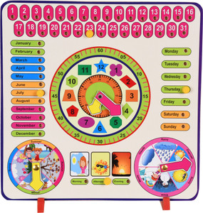 DgCrayons Wooden 7 in 1 Pinewood Calendar Learning Toy with Date, Days ...