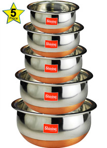 Shining Copper Bottom Handi Pot 5 Piece Set/Steel Handi Set 5 Piece Set ...