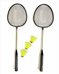 NSP Racquet with 3 Piece Plastic Shuttle Single Shaft (BLACK) Badminton ...