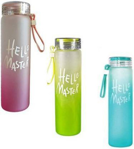 majesticfeather Hello Master Glass Water Bottle (Pink, Green, Blue) 500 ...