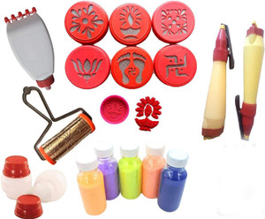 Riddhi Golden Line Rangoli Making kit- 6 Rangoli Stamp fillers, 2 ...