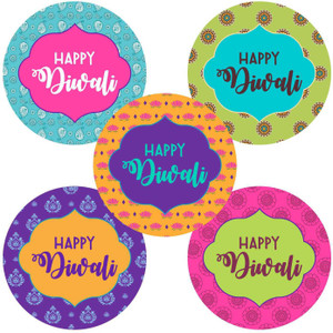 svm craft 11.43 cm Happy Diwali Round Sticker 4.5 cm, for Gift School ...