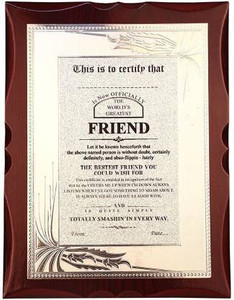 Sovereign World's Best FRIEND Premium Certificate Award Trophy (10X12 ...