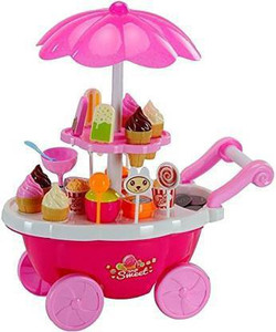 xelix Ice Cream Candy Cart 39 PCS Pretend Play Food Dessert and Cash ...
