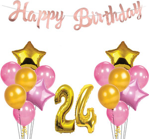 CONGOPARTY Pink & Rose Gold Cursive 24th Happy Birthday Balloons ...
