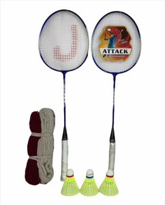 AS WIDE BODY Set of 2 Badminton Racquets 3 SHUTTLECOCK , 1 NET (BLUE ...