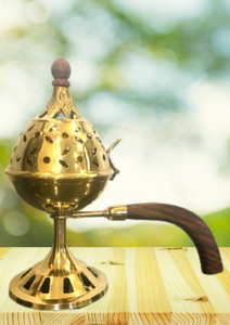 BRASSY Sambrani Loban Burner with wooden holder for Purifying home ...