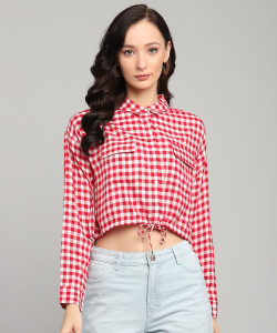 PEOPLE Casual Full Sleeve Checkered Women Red Top - Buy PEOPLE Casual ...