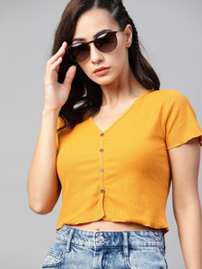 Roadster Casual Solid Women Yellow Top - Buy Roadster Casual Solid ...