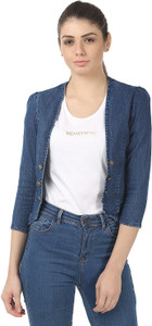 My Swag 3/4th Sleeve Solid Women Denim Jacket - Buy My Swag 3/4th ...