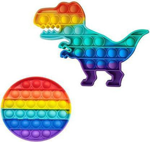 VALGRO Round & Dinasaur Shape Pop Fidget Toy (Round & Dinasaur Rainbow ...