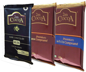 2M Combo of Cocoa Premium Milk, Dark(46.5%)& White Compound for Baking ...