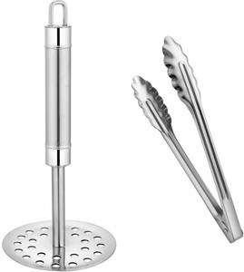 KOWS Stainless Steel PMS014 + TNG-UT Potato Masher and Tong Vegetable ...