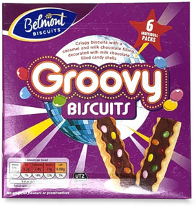 Belmont Groovy Biscuits Caramel & Milk Chocolate Filling 6 Packs Crispy ...