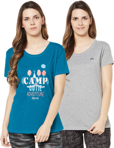 Groversons Paris Beauty Printed Women Round Neck Multicolor T-Shirt ...