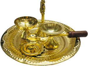dhanak Pooja Thali Set_5-in-1_Brass_Om & Gayatri Mantra Embossed on ...