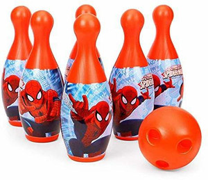 KIDIVO Plastic Spiderman 6 Pins n Ball Bowling Set Fun Learning Game ...