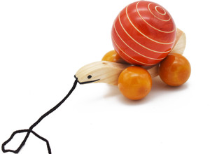 justhandmade Wooden Pull Along Toy with Rotating Ball( Small Tortoise ...