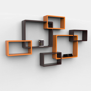nature trust Intersecting Wooden Wall Shelves Set of 6 - Orange & BROWN ...
