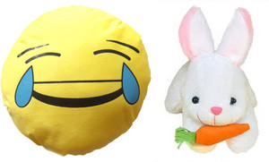 VEECOM Yellow soft & cute & funny smily emoji (yellow) & White Rabbit ...