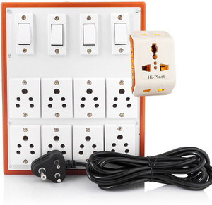 HI-PLASST (4 Switches + 8 Sockets ) Brown Extension Board Multi outlet ...