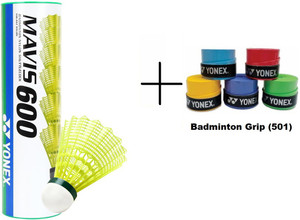 YONEX MAVIS 600 Nylon Shuttle - Yellow (Slow, 75, Pack of 6) with ...