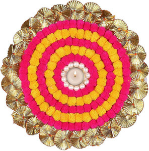 SpaceinCart Artificial Marigold Flower Mat/Aasan/Rangoli Mats on Canvas ...