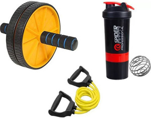 EMMKITZ Double Resistance Band with spider protein shaker and ab wheel ...
