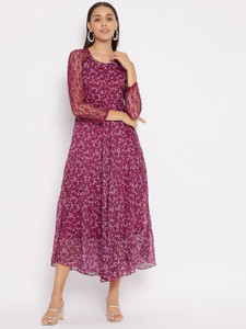 HELLO DESIGN Women A-line Maroon Maxi/Full Length Dress - Buy HELLO ...