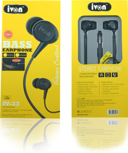 Ivon IV-33 BASS STEREO EARPHONES PREMIUM QUALITY (BLACK) Wired Headset ...