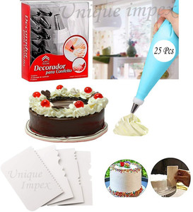 Unique Impex 25 Pcs Disposable Piping Bag 12 Piece Steel Nozzles Cake ...