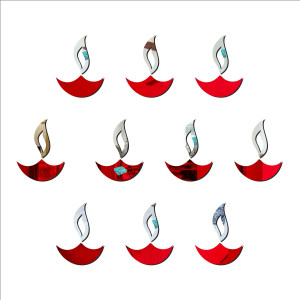 SWATI ART GALLERY 17.78 cm Diya Red 10 -918 Self Adhesive Sticker Price ...