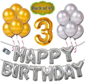 Craftypanda Third/3rd Happy Birthday Balloons Combo/Kit Pack For room ...