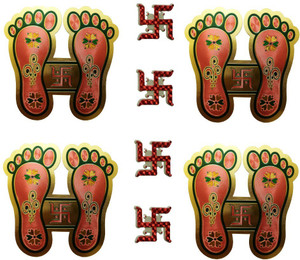 DIVINARY 10 cm Laxmi Charan,Swastik Stickers for Rangoli,Door,Floor ...