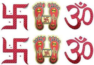 DIVINARY 6 cm Laxmi Charan,Swastik,OM Stickers for Rangoli Floor Door ...