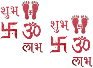 DIVINARY 6 cm Subh Labh,OM Swastik,Goddess Laxmi Charan Stickers for ...