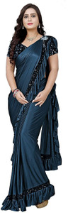 Buy Moonlight Embellished Bollywood Lycra Blend Blue Sarees Online ...